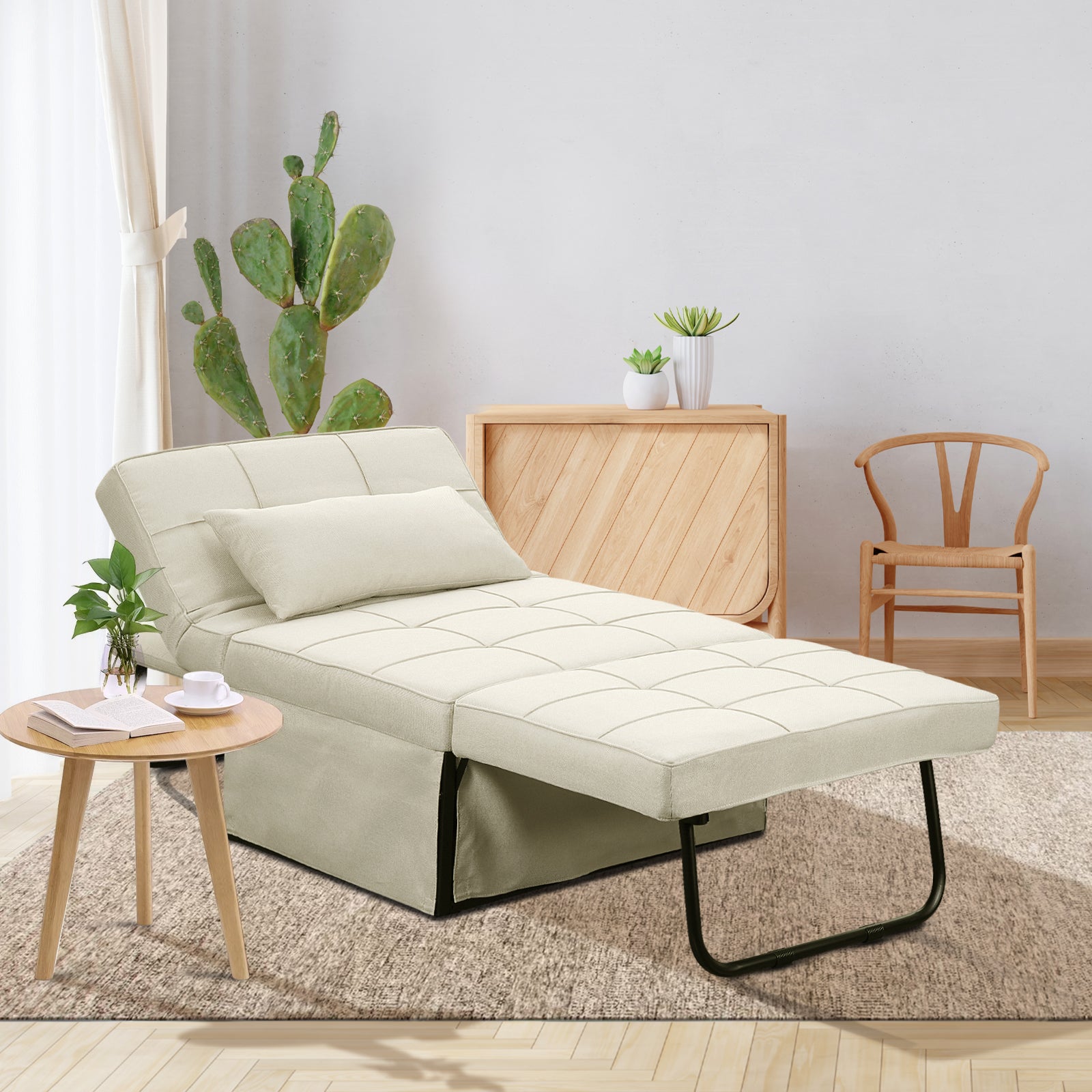 Ainfox 74inch Convertible Sofa Bed Beige 4 in 1 Folding Sofa